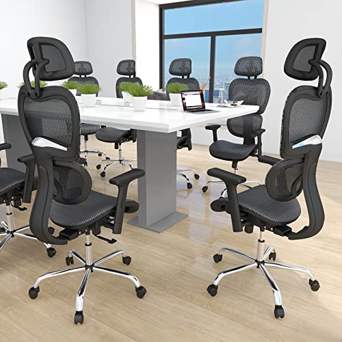 Ergonomic Office Chair, High Back Mesh Office Chair with 3D Armrests and Headrest, Adjustable Rolling Chair with Lumbar Support and Tilt Function, Breathable Mesh Chair for Gaming, Executive, Office