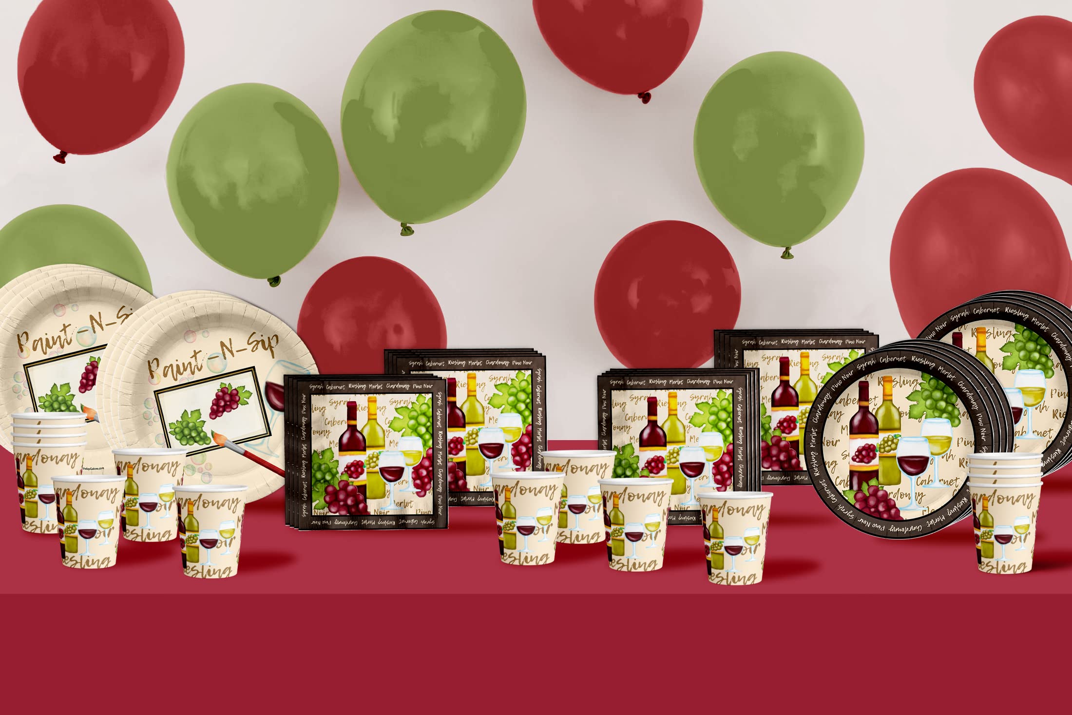 Birthday Galore Paint and Sip Party Supplies - 64 Piece Disposable Tableware Set For Bridal Shower - Wine Paper Plates Napkins Cups - Kit for 16