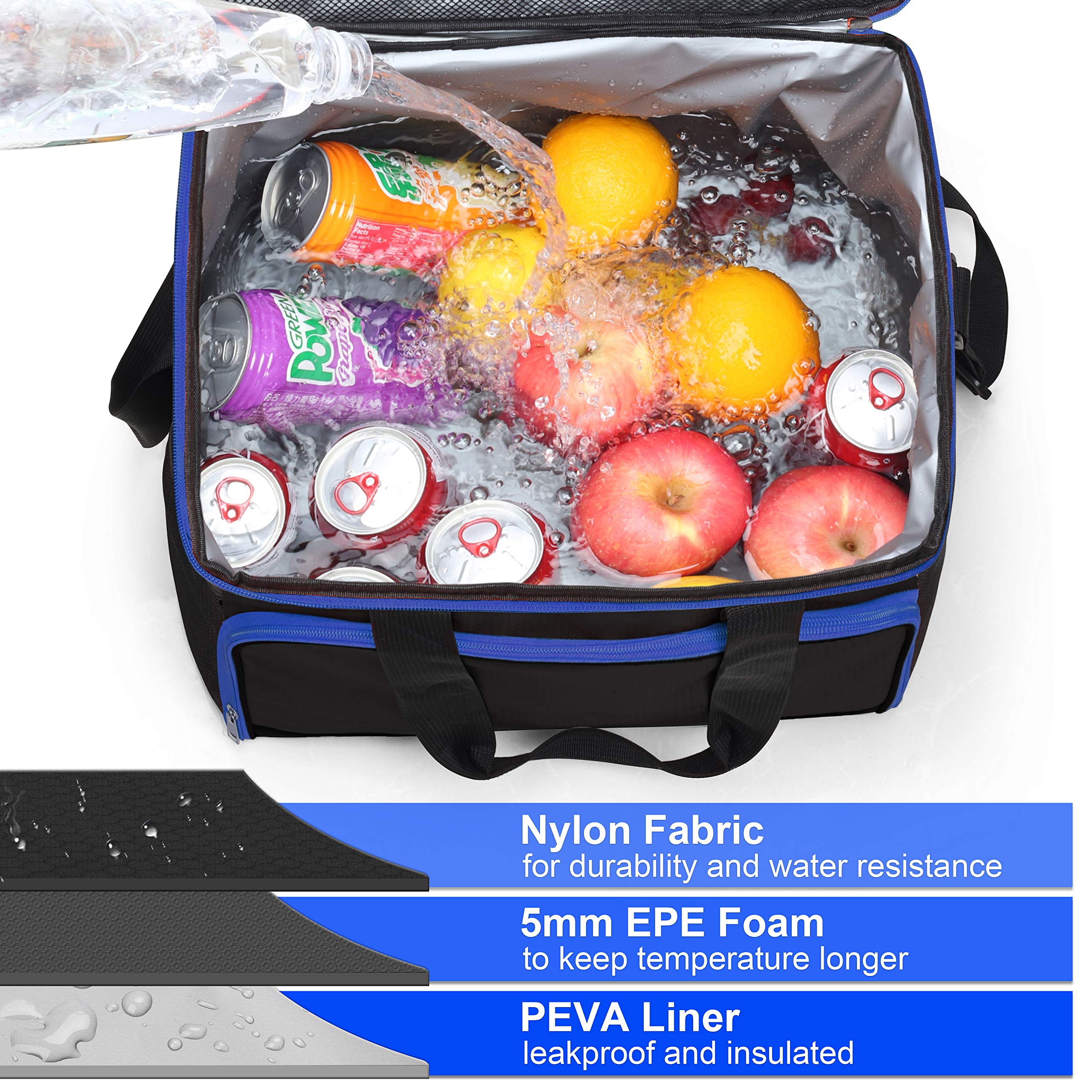 45-Can Insulated Cooler Bag Leakproof Soft Sided Cooler Bag Collapsible Portable Cooler for Camping Picnic Lunch BBQ Beach