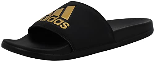 adidas Women's Adilette Comfort Slides, Core Black/Gold Metallic/Core Black, 6