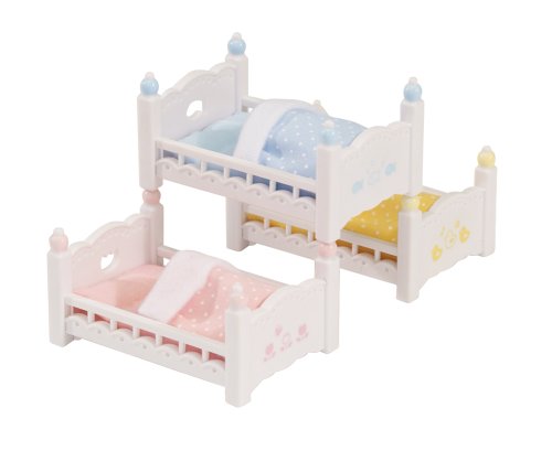 Calico Critters Triple Baby Bunk Beds, Dollhouse Toy Furniture, Multicolor, basic (CC2624), Set includes three beds, three mattresses with pillows, three blankets and two ladders