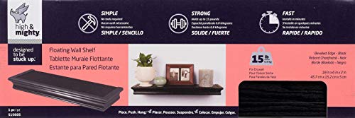 HIGH & MIGHTY 515605 Decorative 18" Floating Shelf Holds up to 15lbs, Easy Tool-Free Dry Wall Installation, Beveled, Retail Packaging, Black