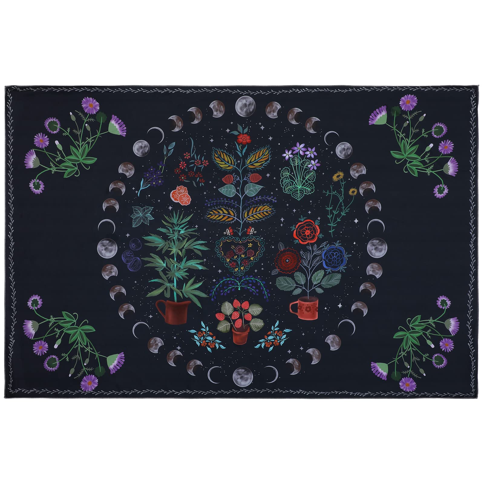 Botanical Moon phase Tapestry,Floral Plants Tapestry Wall Hanging Decor Moonlit Garden Wall Hanging Decor Mysterious Tapestry present Art Wall Hanging for Home Decor, 39.4 x 59.1 Inches