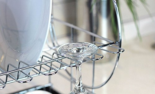 Deluxe Chrome-plated Steel 2-Tier Dish Rack with Drainboard/Cutlery Cup (BlackII)