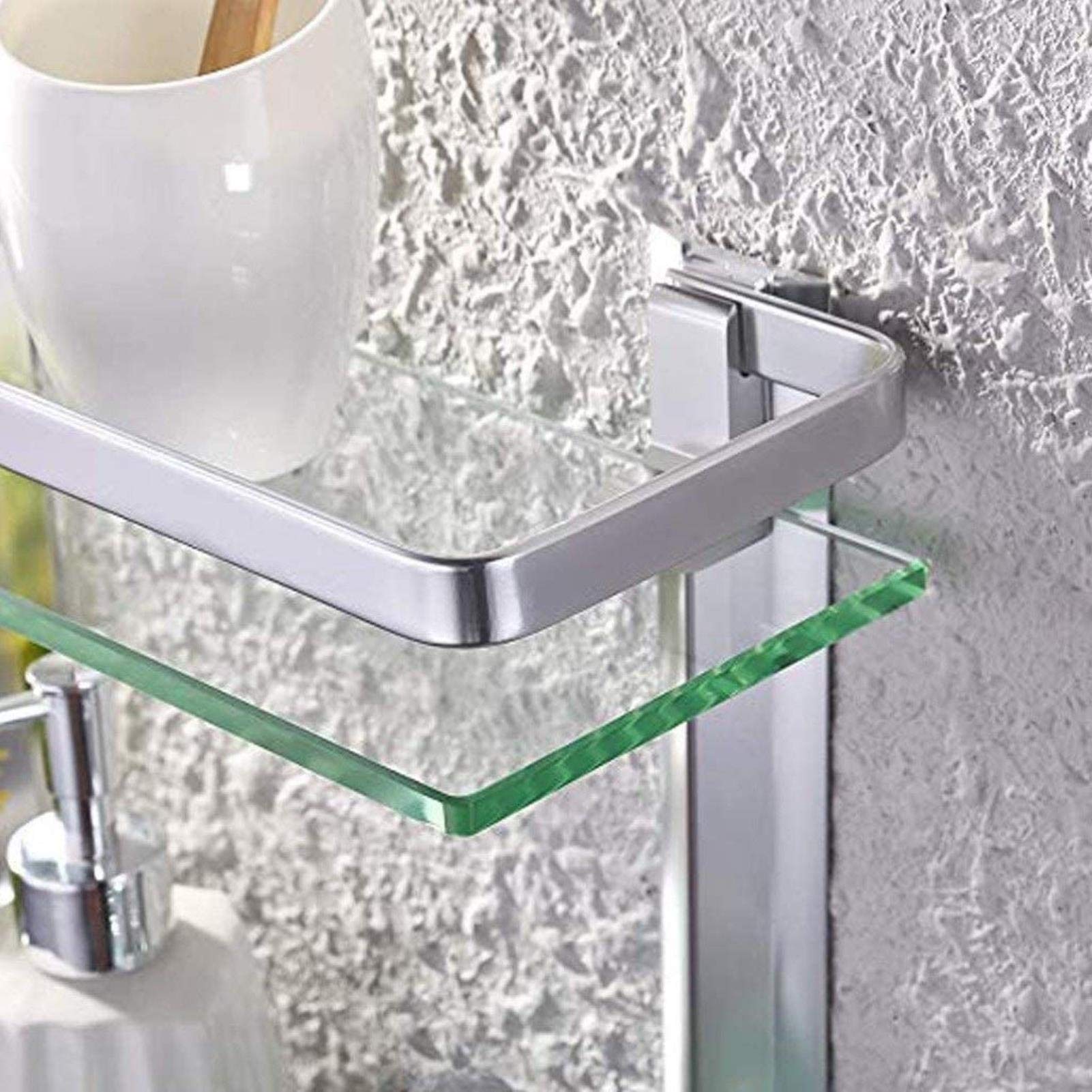 HYJMJJ Wall Mounted Coat Rack, Double Bathroom Glass Shelf Bathroom Shelf, Rust Swept Stainless Steel Shelves -71,for Home Kitchen