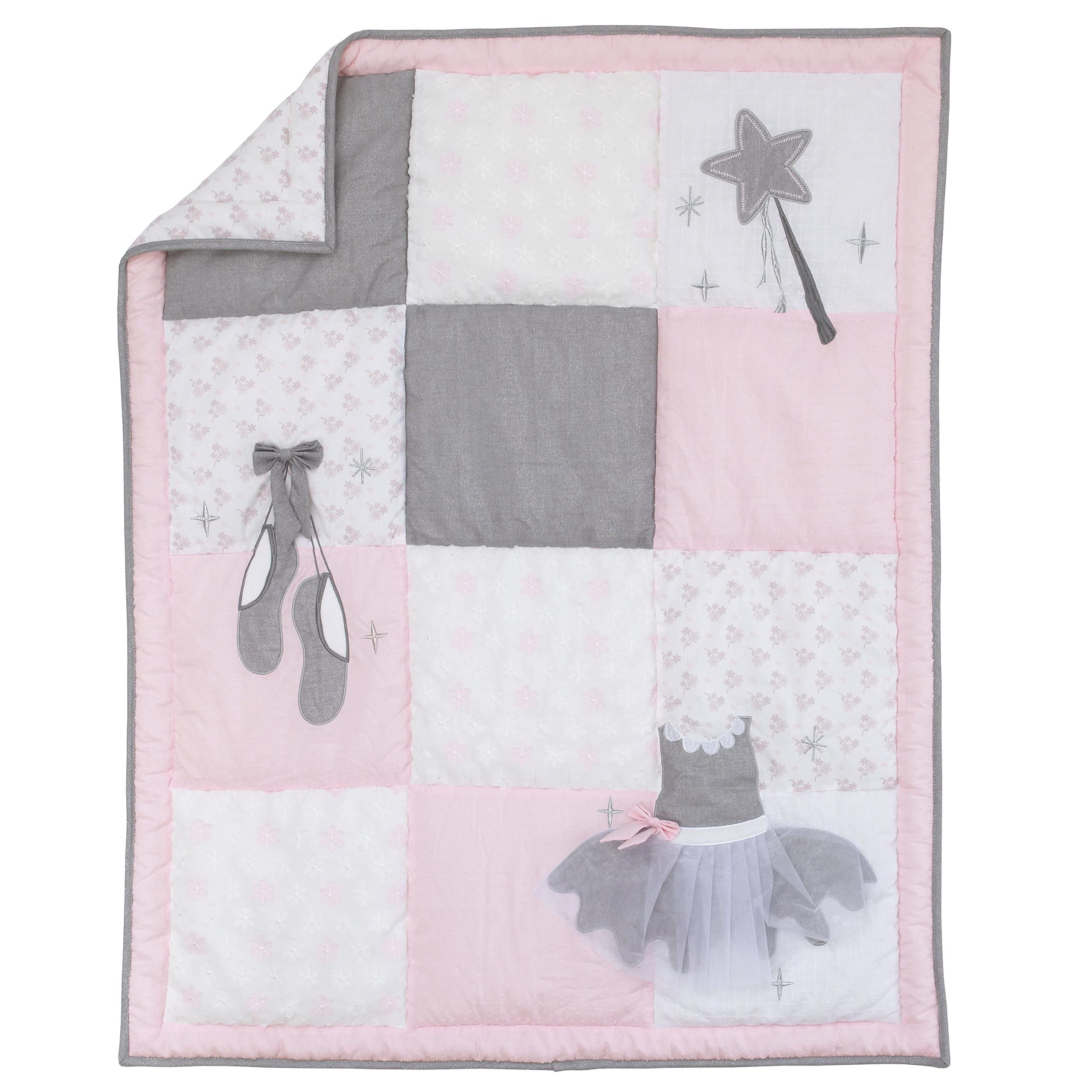 NoJo Ballerina Bows 4 Piece Nursery Crib Bedding Set, Pink/Silver/White