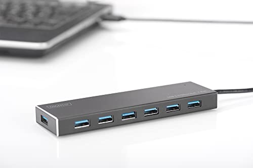 DIGITUS USB Hub, USB 3.0 Backwards Compatible Grey Black 7 Ports