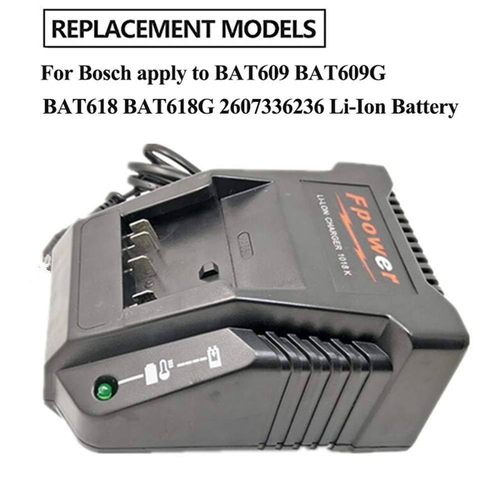 BC660 Li-ion Charger for Bosch SKC181-02 BC1880 BC630 BAT609G BAT618 2607336236 Electrical Drill 14.4V- 18V 1018K Replacement Battery (US Plug)