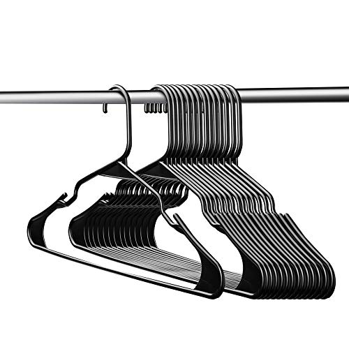 Pretigo Plastic Hangers Clothes Hangers Plastic Clothes Hangers with Notches Black Coat Hangers Plastic Hangers for Clothes Skirt Suit,(16.4 inch,50 Pack)…
