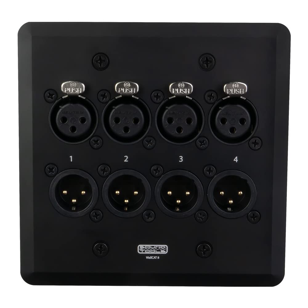 WallCAT 8 - Analog, AES3, DMX and intercom 4 Channel Wall Plate NO Solder Required (Black)