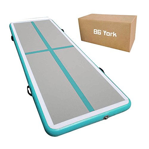 86 York 10ft Inflatable Gymnastics Air Tumble Mat Track Tumbling Mat with Electric Pump for Home Use/Training/Cheer leading/Beach/Park Water/Parkour Light Green