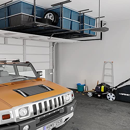 FLEXIMOUNTS Adjustable Garage Storage Organization Systerm,Heavy Duty Metal 3x8 Overhead Garage Ceiling Storage Racks,600lbs Weight Capacity,Black