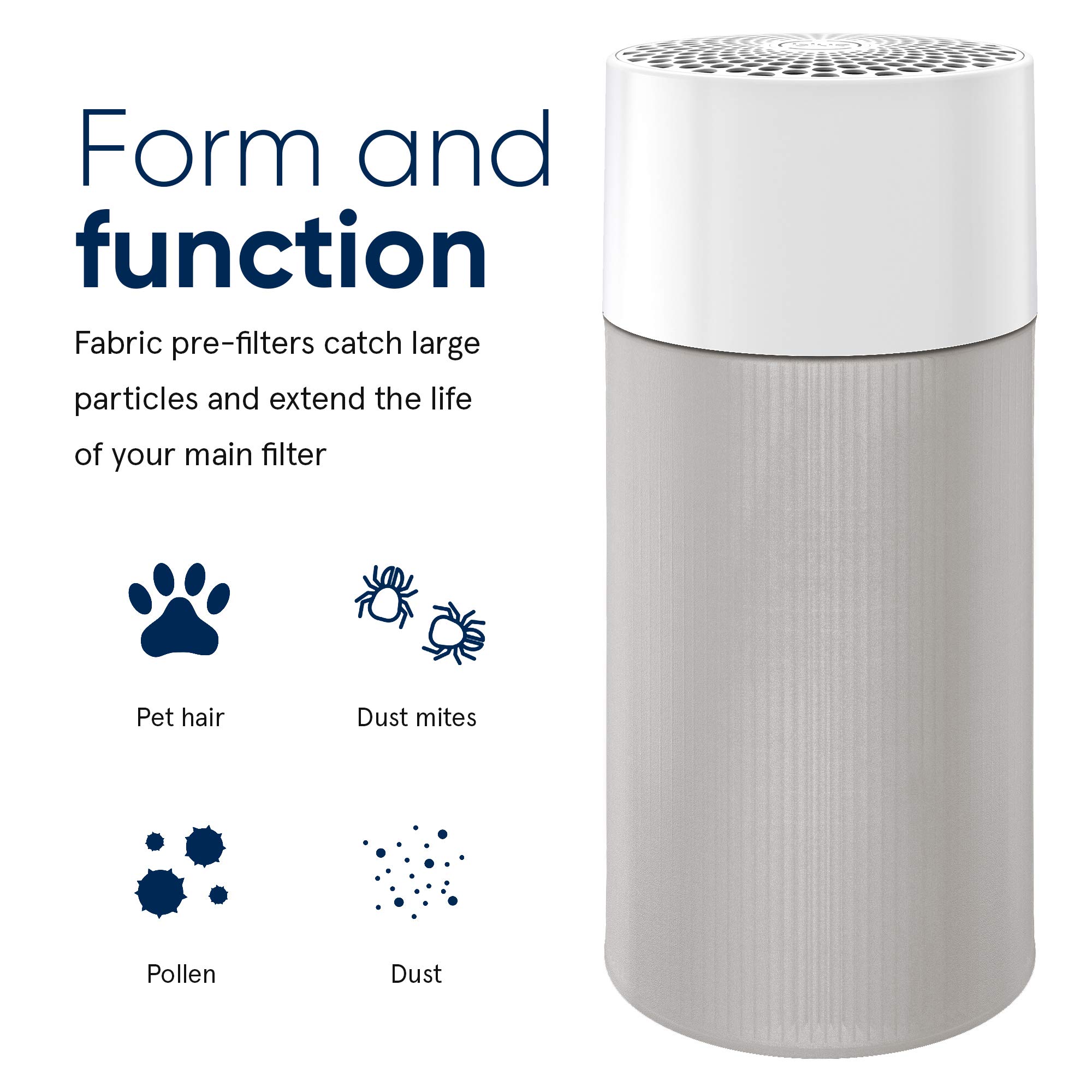 BLUEAIR Blue Pure 411 Light Gray Pre-Filter, Washable Fabric Traps Pollen, Pet Hair & Dust, Lunar Rock, Pure Mini (Pack of 1)