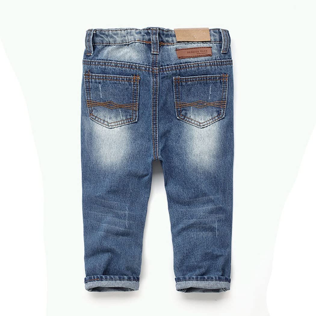 KIDSCOOL SPACE Baby Girl Boy Jeans,Little Kid Elastic Band Inside Ripped Denim Pants,Light Blue,18-24 Months