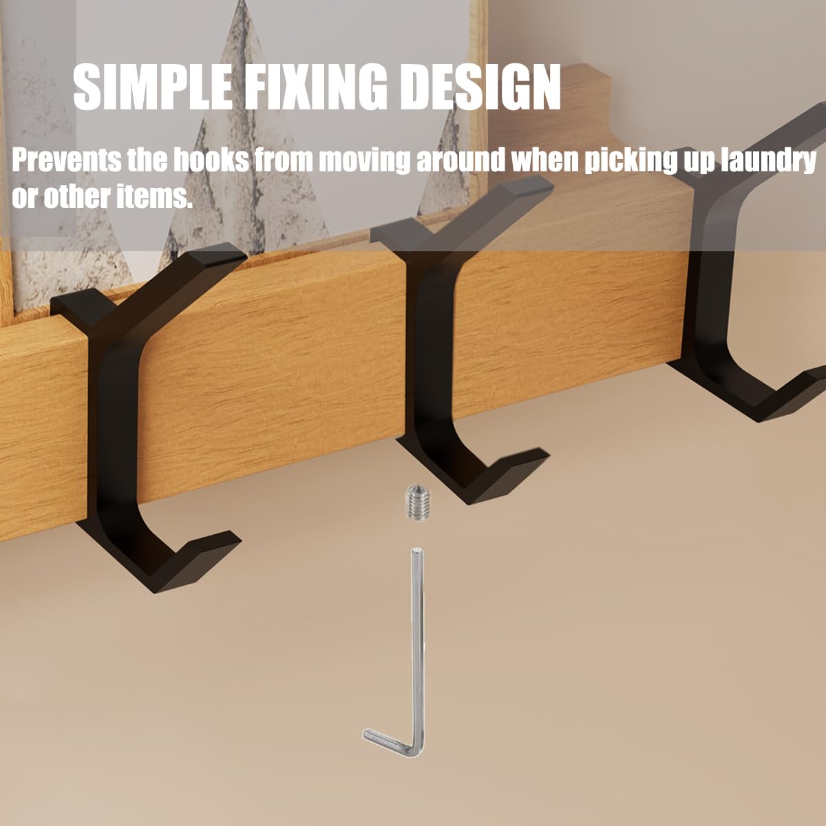 MOKIUER Coat Rack Wall Mount |17" Coat Rack with 5 Removable Double Hooks | Coat Hooks for Hat Key Backpack Towel,Wooden Wall Hook