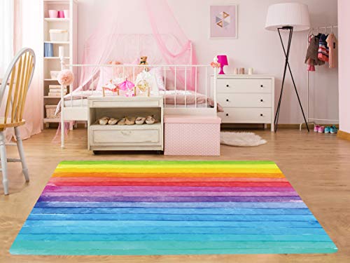 Pretty Color Rainbow Theme Area Rug for Living Room Bedroom Playing Room 5'x6'