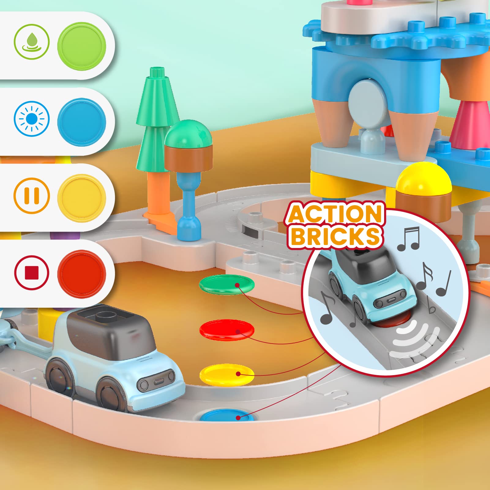 BOTZEES Coding Train Set for Toddler Train Sets for Kids Car Train Toys Tracks Fits for Girls & Boys Ages 2+(147 Pieces)