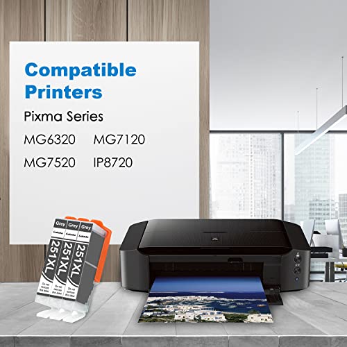 GALADA Compatible Ink Cartridge Replacement for Canon Pgi-250xl Cli-251xl 250 251 XL for Pixma Mg6320 Mg7120 Mg7520 Ip8720 Printer (Grey 3-Pack)