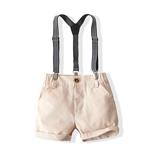Tommelise Baby Boys Gentleman Outfits Suits, Infant Short Sleeve Shirt+Bib Pants+Bow Tie Overalls Clothes Set