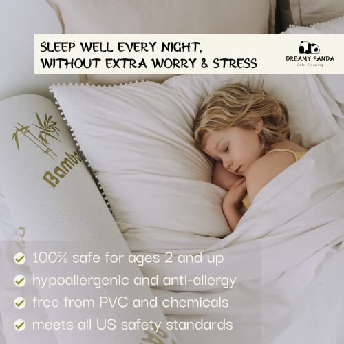 DREAMYPANDA Bed Bumpers for Toddlers β Bed Rail for Toddlers β Soft & Breathable Pillow with Washable Bamboo Cover β White, Size L, Portable Travel Bag (2 Pack)
