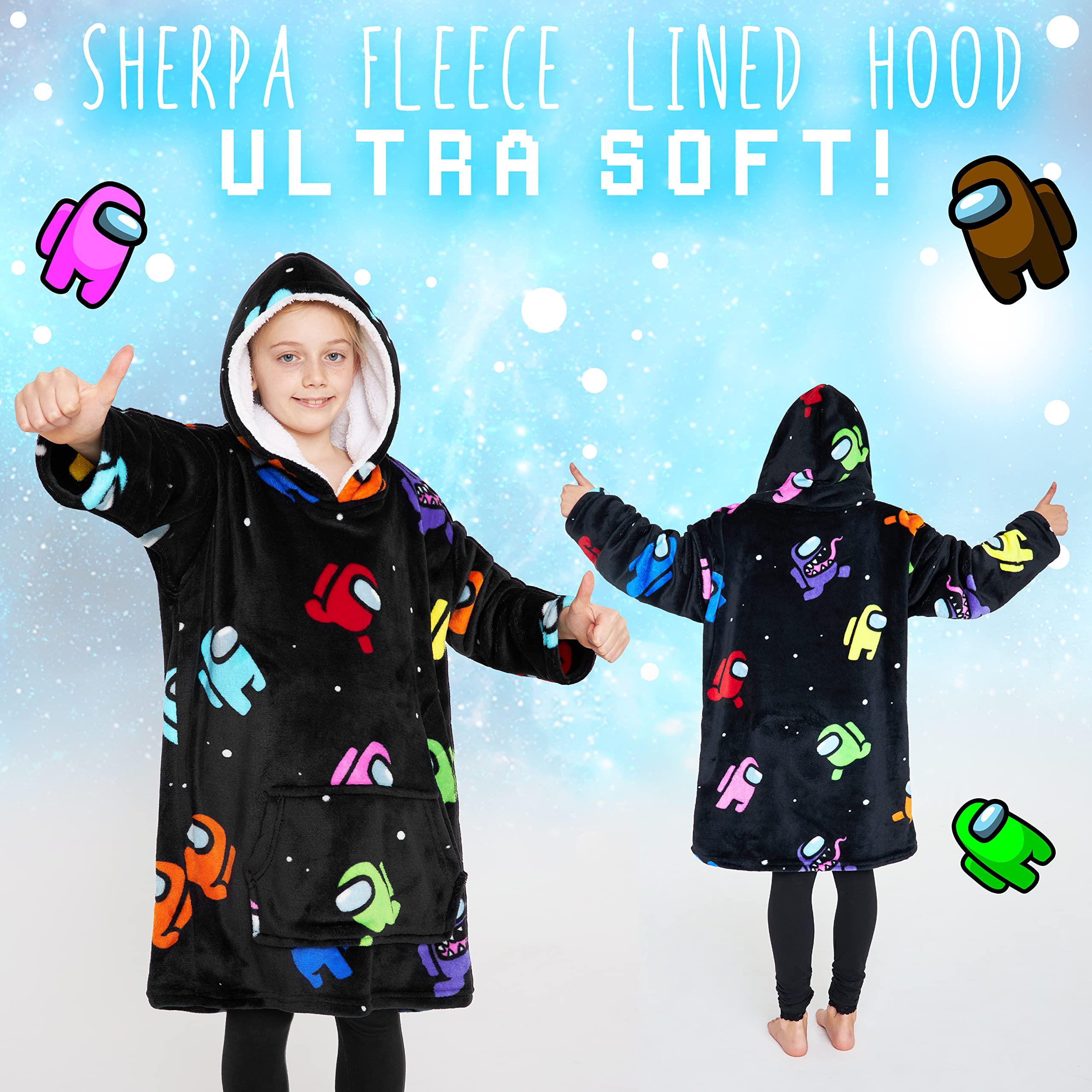 Among Us Hoodies For Boys Fleece Oversized Blanket Hoodie Kids Gaming Merchandise (Black)