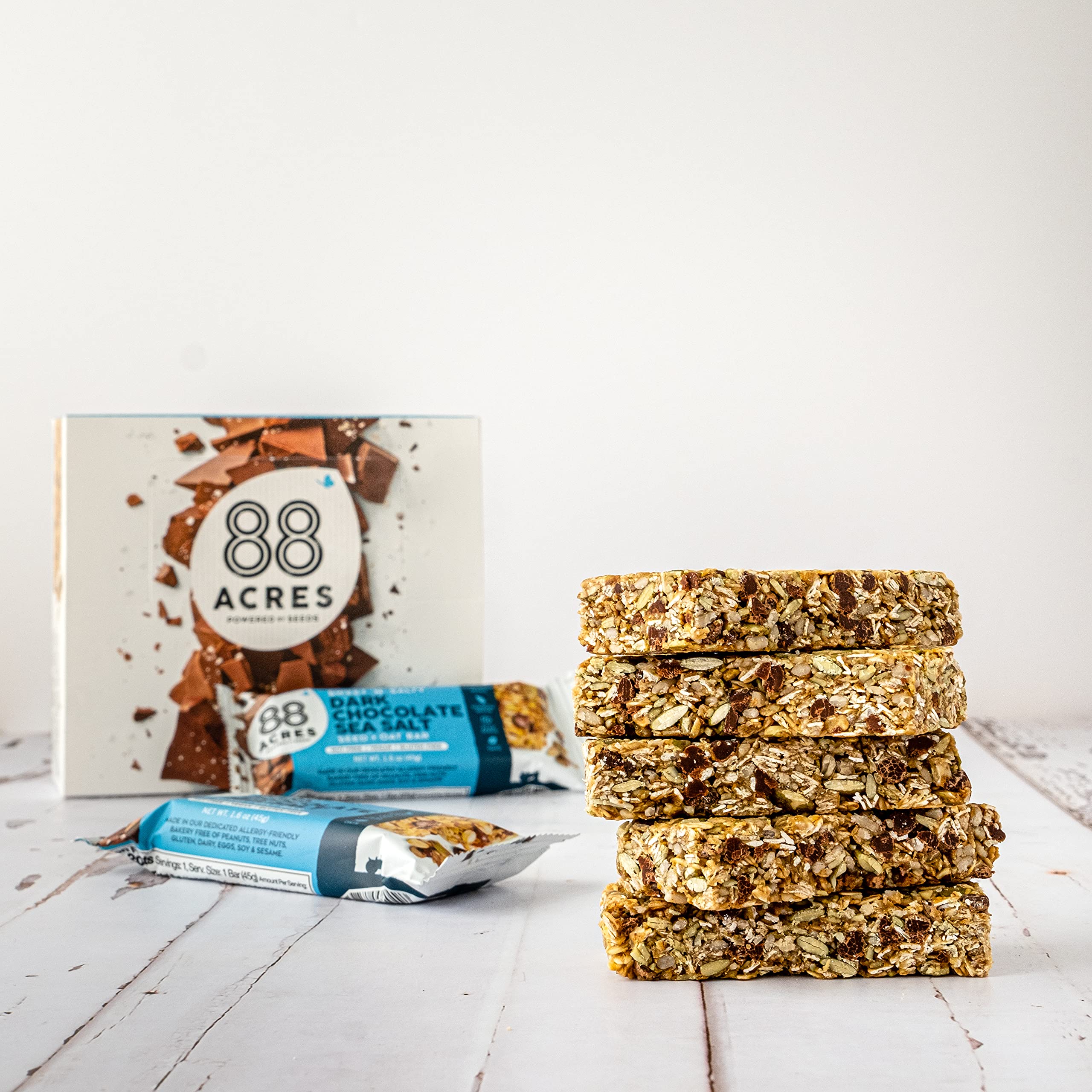 88 Acres Granola Bars | Dark Chocolate Sea Salt | Gluten Free, Nut-Free Oat and Seed Snack Bar | Vegan & Non GMO | 12 Pack