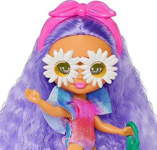 Barbie Extra Mini Minis Travel Doll with Beach Fashion, Tie-Dye Swimsuit and Tropical Accessories, Barbie Extra Fly Small Doll