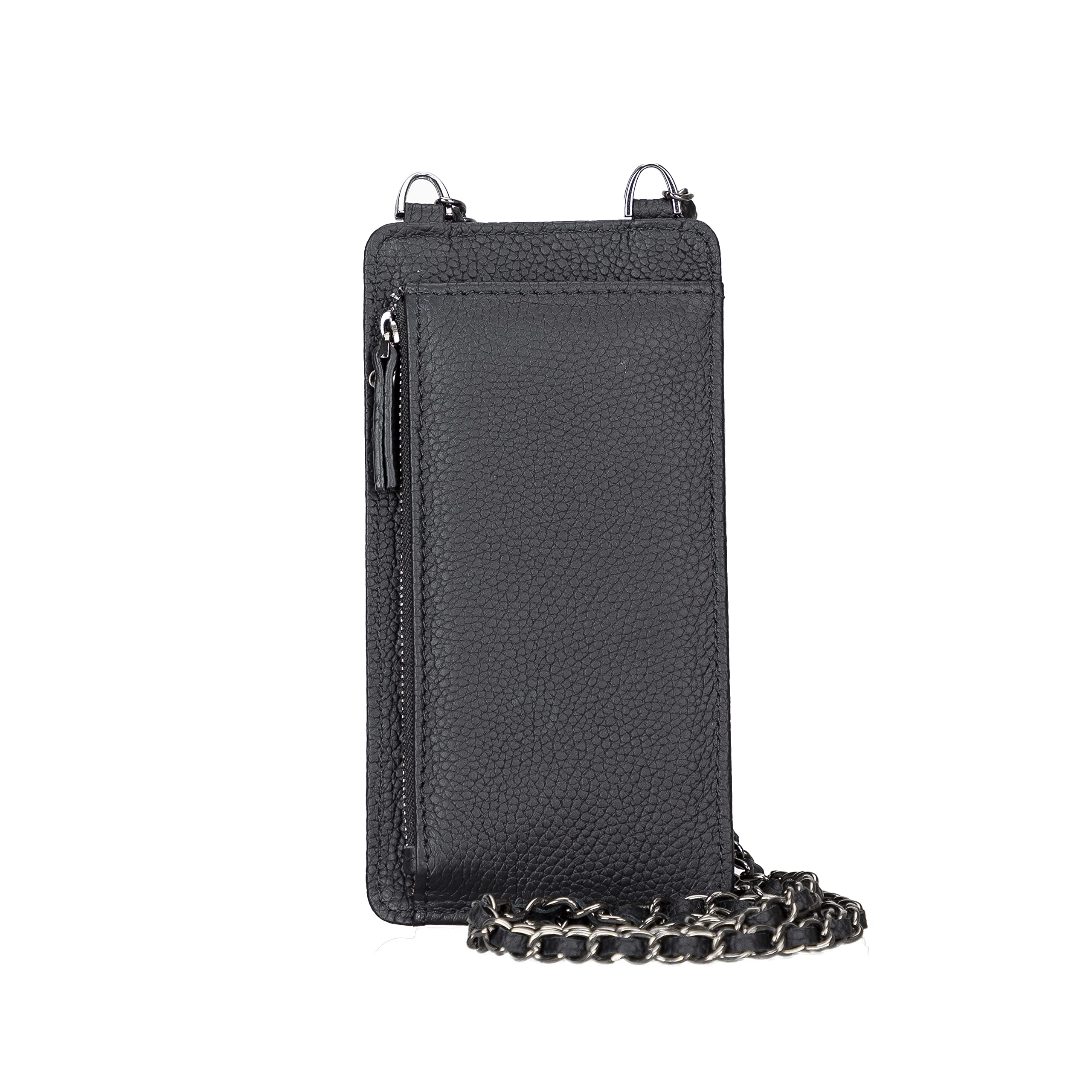 BOULETTA Crossbody Bag Cellphone Purse for Women-Leather Zipper Shoulder Wallet with Phone Pocket and Chain Strap 4 Card Slots Small