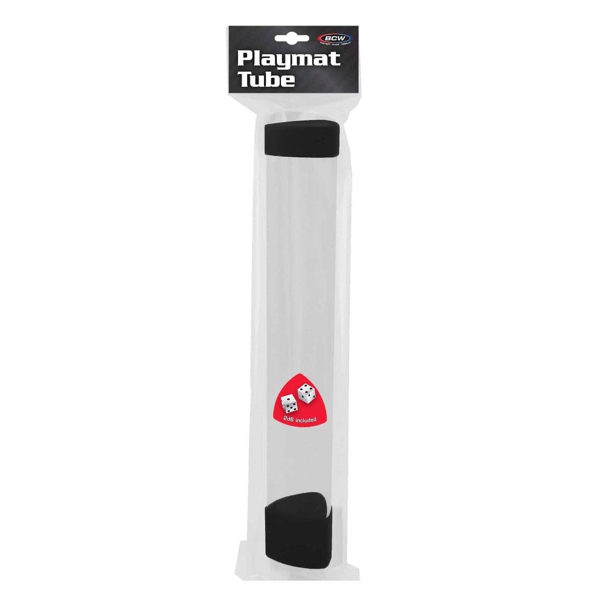 BCW Black Playmat Tube with Dice Cap | Includes 2 Free Dice | Tri-Oval Design Prevents Rolling | Oversized Cap for Dice Storage | Durable Plastic Tube for MTG, TCG Playmats, and Game Mats