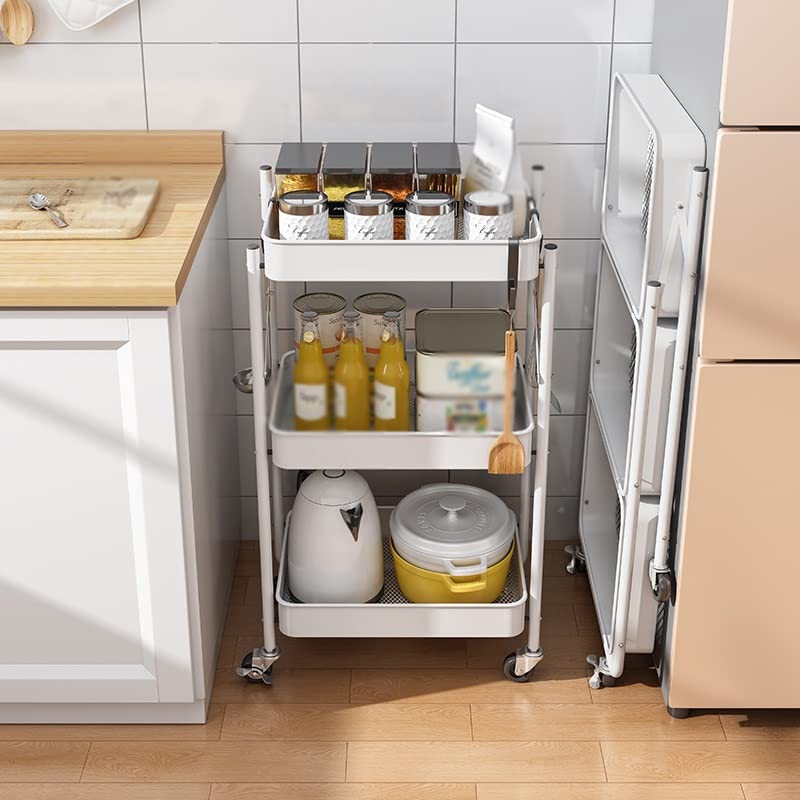 LIRUXUN Metal 3 Tier Folding Trolley Wheeled Kitchen Storage Shelf Trolley (Color : E, Size : 78cm*45cm)