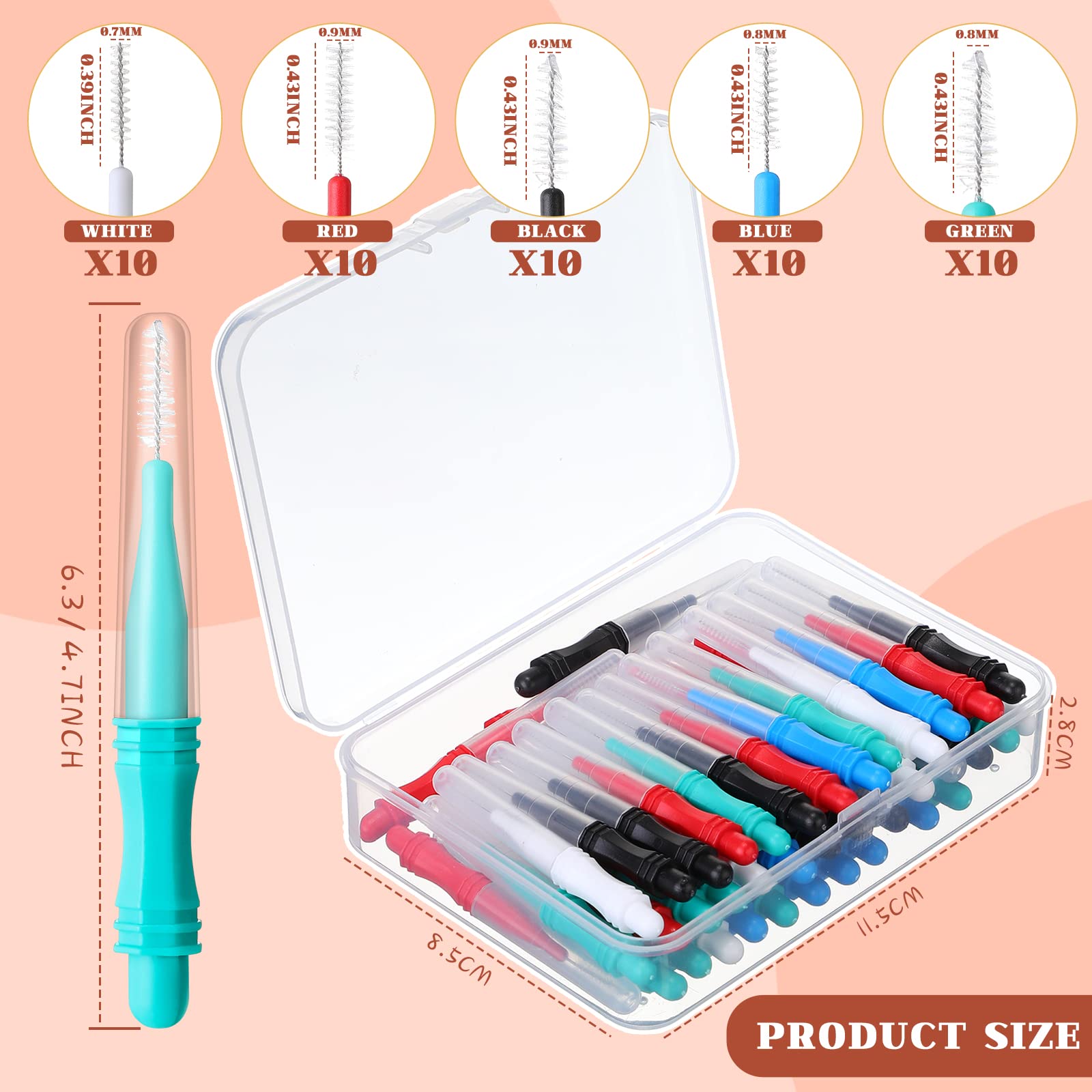 50 Pcs Brow Lamination Brush with Cap, Micro Eyebrow Brush Micro Lash Brush Brow Lamination Tools Eyelash Spoolie Brush Tools with Storage Box for Lash Lifting, Extension, Brow Lamination, 5 Colors