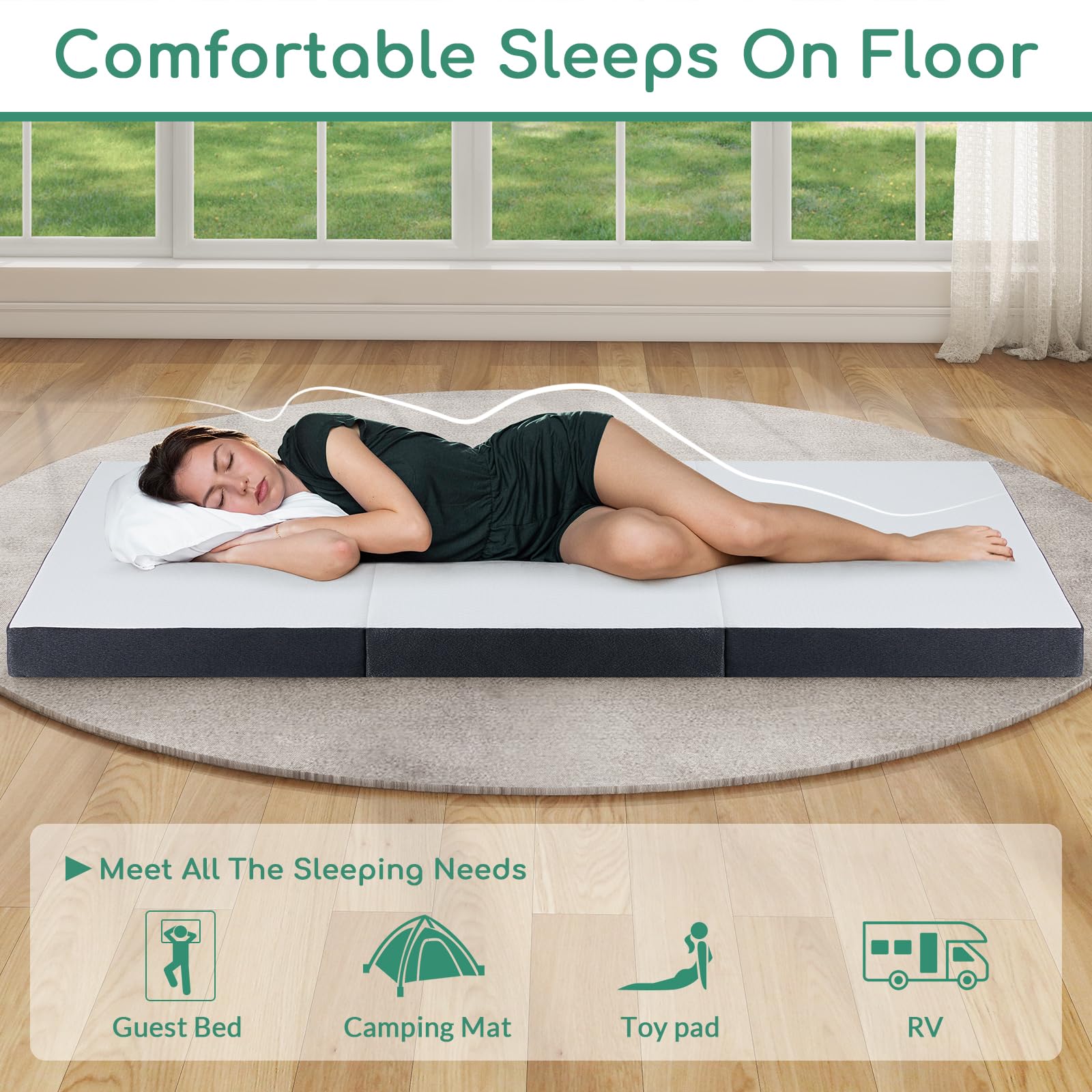 Airdown Tri-Fold Memory Foam Mattress, 3 inch Twin Folding Mattress with Washable Cover, Foldable Mattress Portable for RV Camping, Guest Mat, Easy Storage, 75"×38"×3"