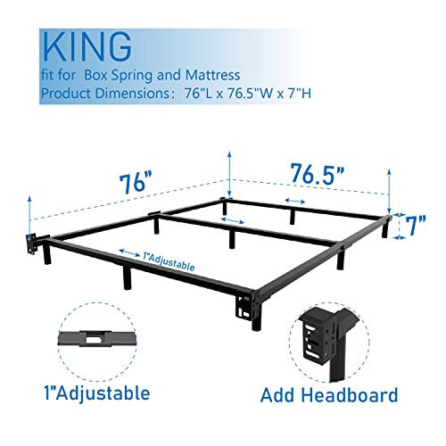 ANBLIZE King Size Bed Frame 7 Inch Heavy Duty Meta Bedframe for Box Spring and Mattress Set 9-Leg Weight Support 3000LBS Tool-Free Easy Assembly,Black