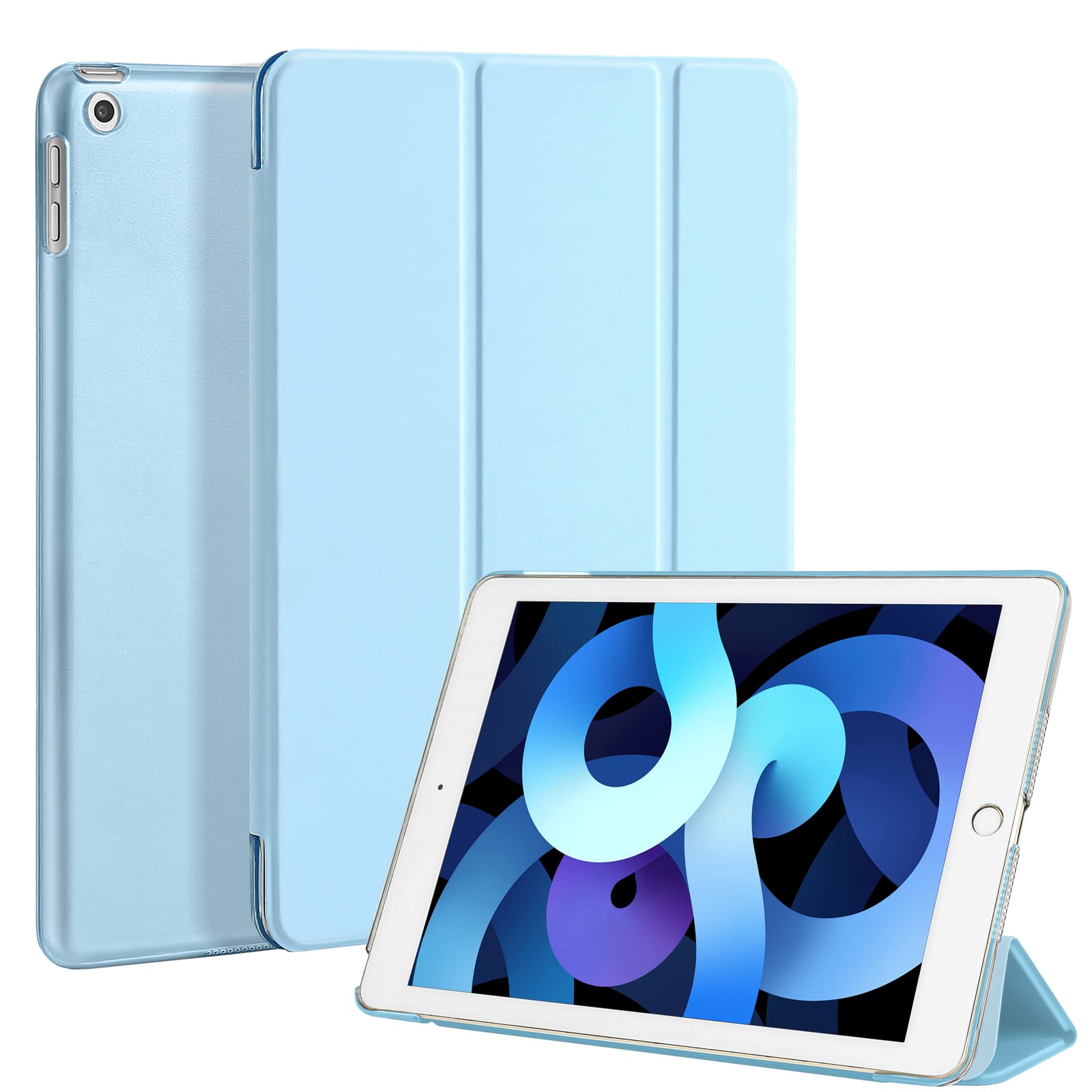 4UBonLife Case for iPad 6th/5th Generation Cases 9.7 inch 2018/2017, Slim Lightweight Hard Cover Stand Smart Case with Translucent Frosted Back Shell for Apple iPad 5/6 Gen,Auto Wake/Sleep,Light Blue