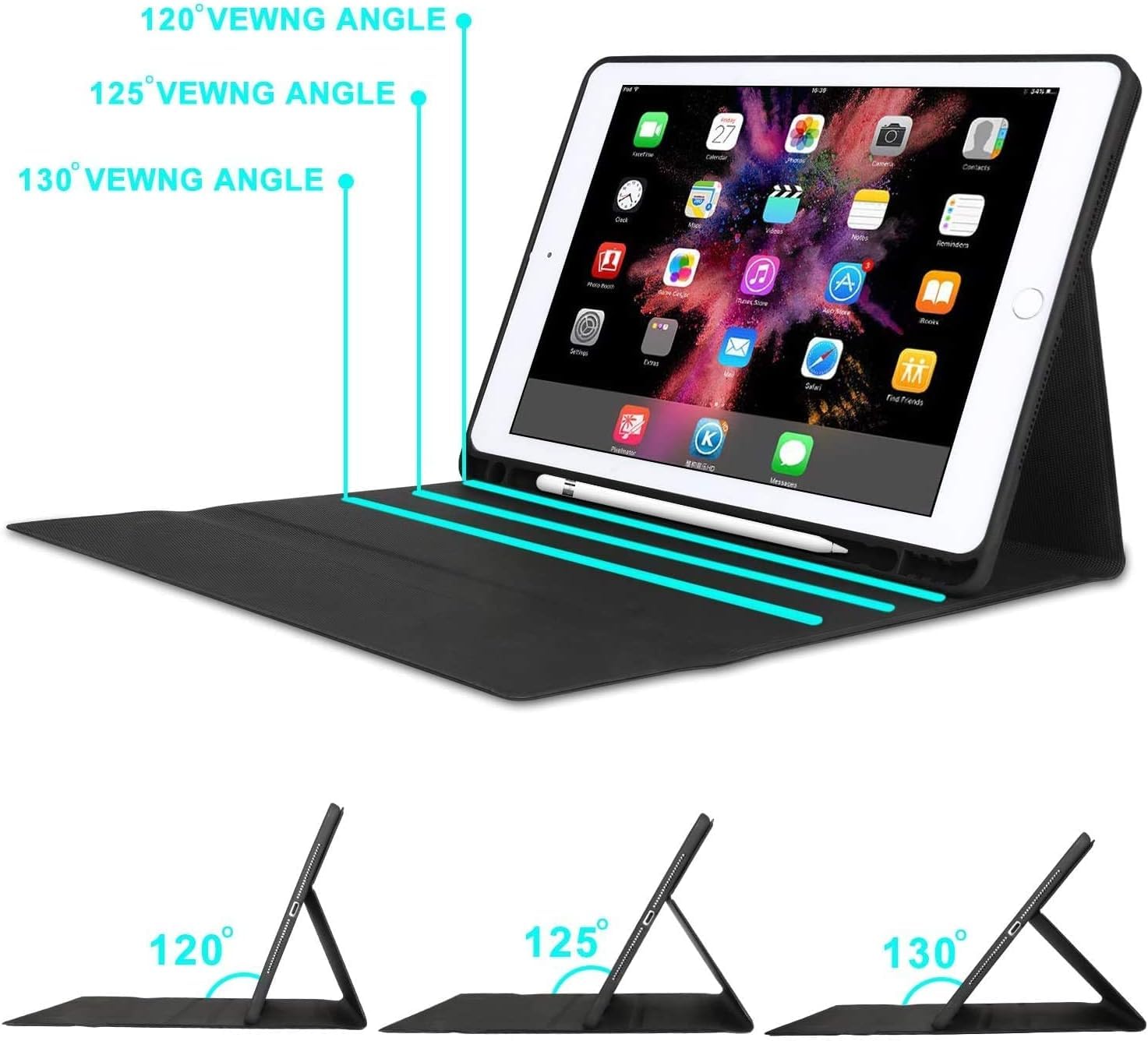 KVAGO iPad Keyboard Case 9.7 inch, Compatible with iPad 6th Generation,iPad 5th Generation, iPad Pro 9.7 inch, iPad Air 2,iPad Air, Protective Folio Cover with Wireless Bluetooth Keyboard -Black