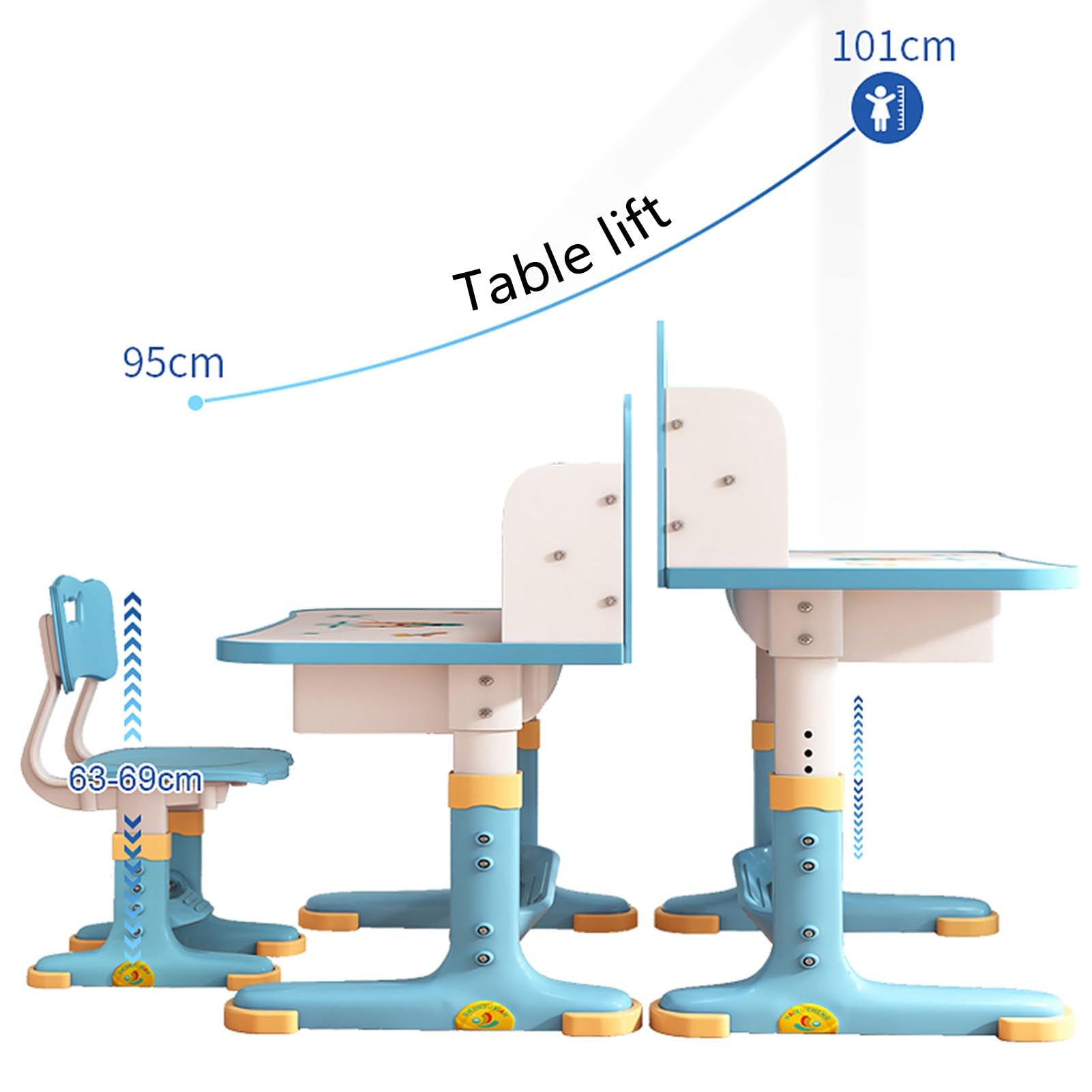Washranp Kids Functional Desk and Chair Set,Children Learning Desk,Cartoon Pattern,Height Adjustable Height Study Table with Drawer,Desk for Kids with Tiltable Desktop,Storage Drawer for Boys Girls
