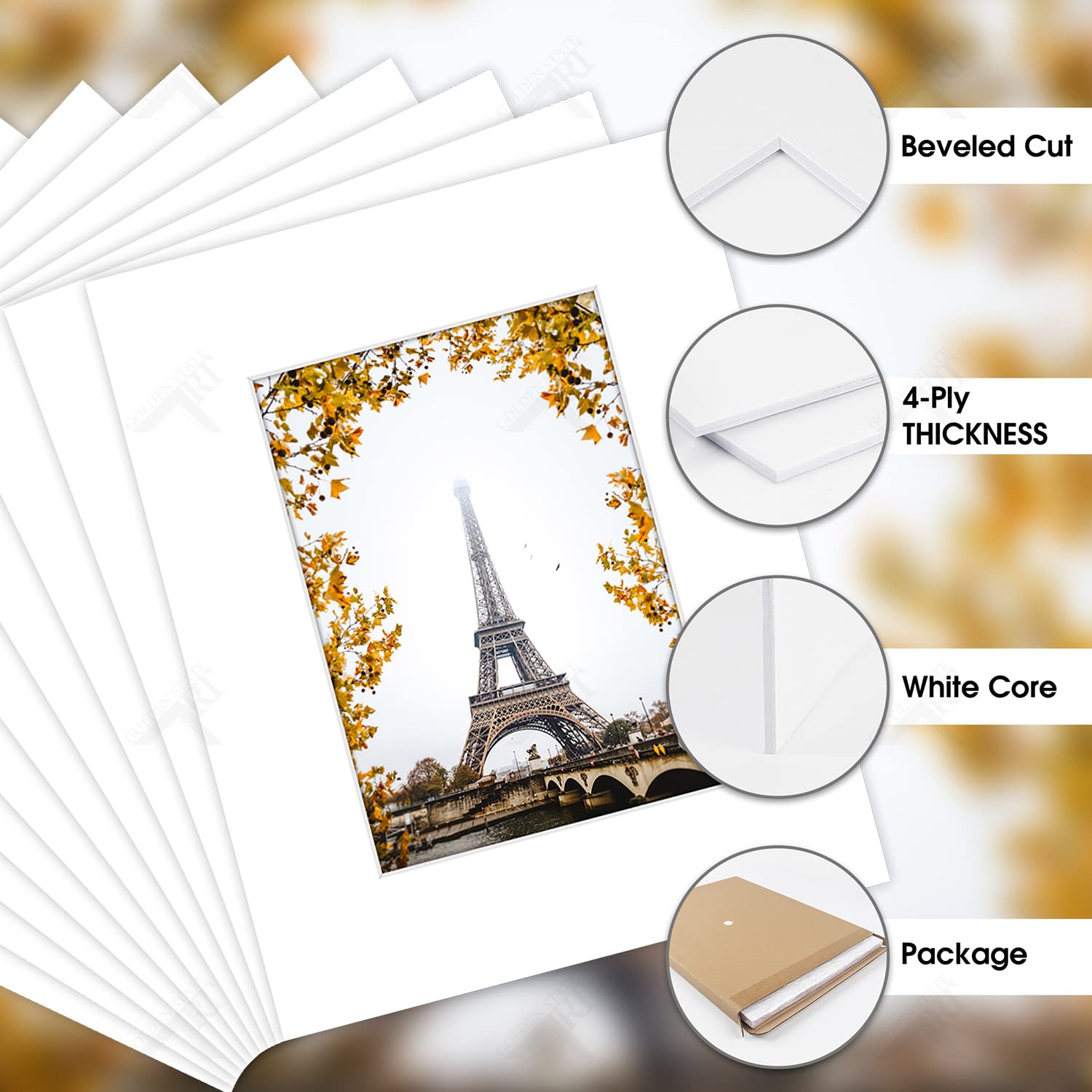 Golden State Art, 8x10 White Picture Mats with White Core Bevel Cut for 5x7 Pictures (Pack of 10 Mats)