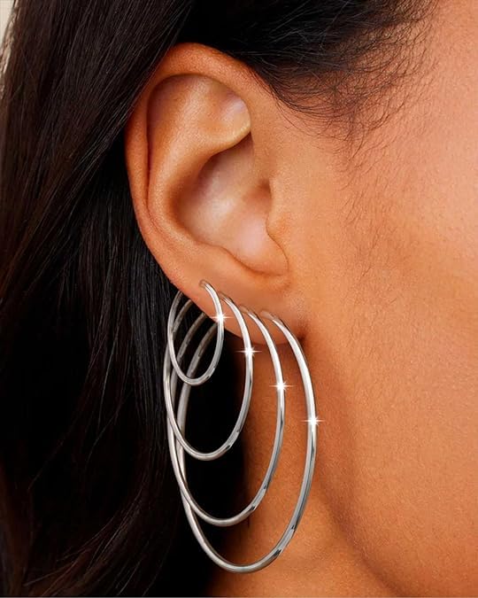4 Pairs Silver Plated Hoop Earrings for Women Lightweight Hypoallergenic Silver Hoops Stainless Steel Hoop Earrings Loop Earrings Set
