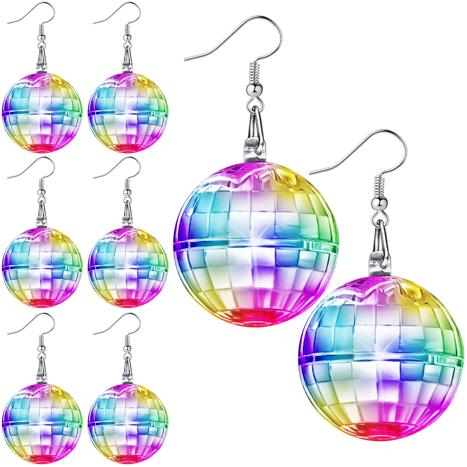 Henoyso 4 Pairs Light up Disco Ball Earrings LED Light Earrings 60s 70s Earrings for Women Girls Bachelorette Party Dance Party Christmas Costume Accessories(Short, Multicolor)
