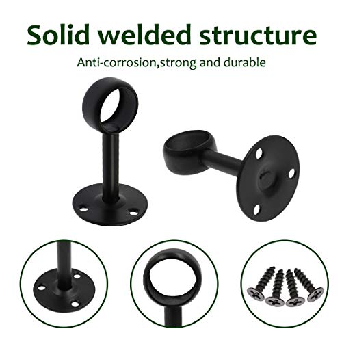 Seimneire 8pcs 1-1/4 Inch Shower Curtain Closet Rod Holder, Curtain Rod Ceiling-Mount Bracket Pipe Flange Socket Closet Pole End Supports Socket, Stainless Steel Flat Black