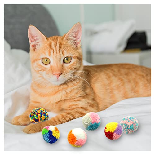 Andiker 6Pcs Assorted Color Cat Ball Toys, Woolen Yarn Puffs Cat Pom Pom Balls Interactive Kitten Chasing Toys