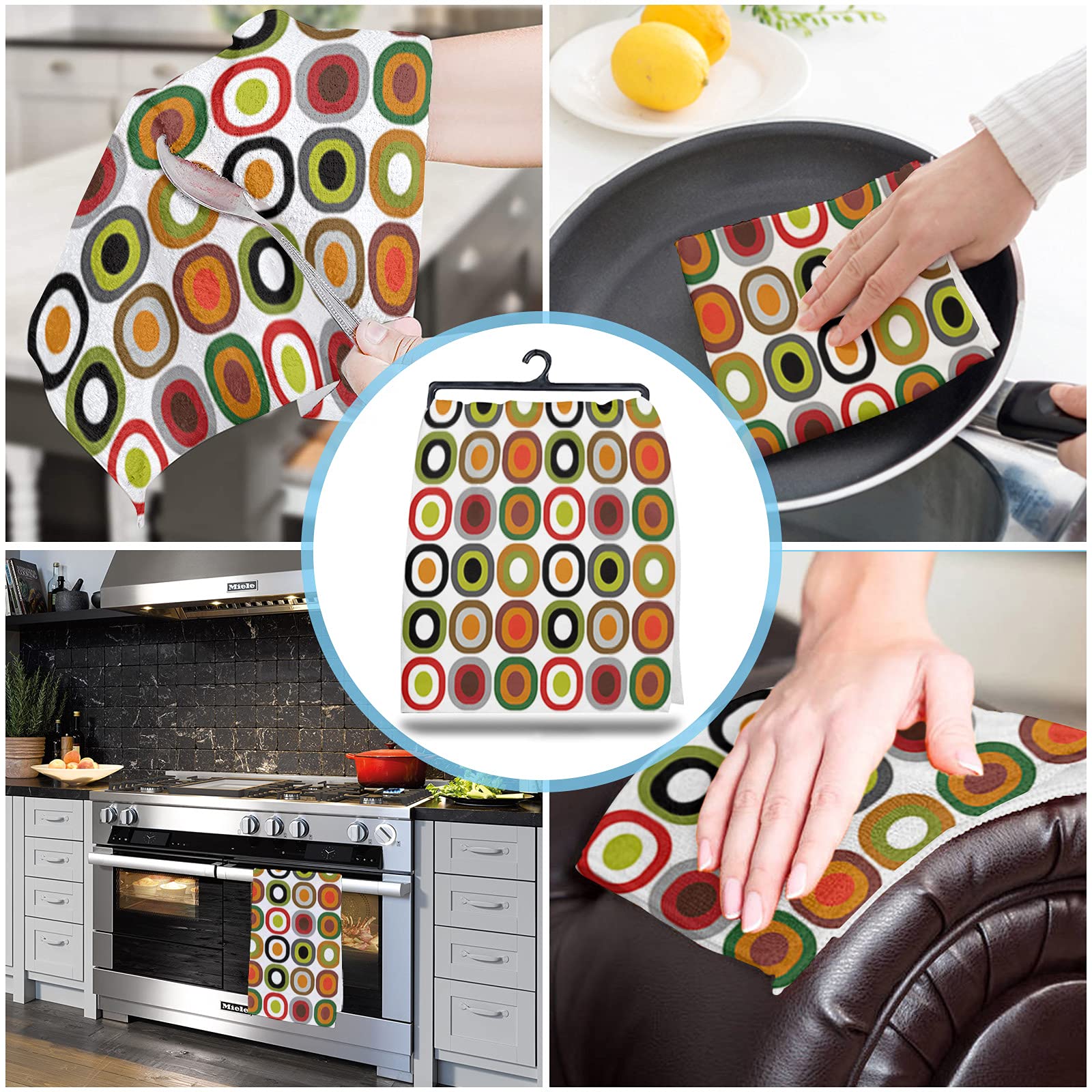 Absorbent Microfiber Kitchen Towels, Mid Century Modern, Tea Towel for Kitchen/Bathroom Decorative and Bar Towels, Geometric, Ultra Soft Resuable Dish Towels Cloths Nonstick Oil Washable Fast Drying