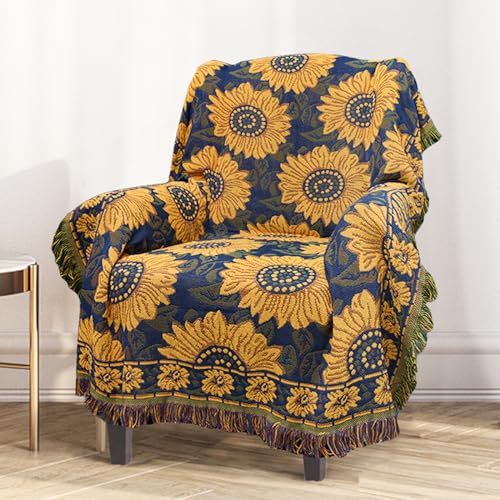 Arroganttiom Sunflower Throw Blanket for Couch, Floral Knitted Blanket Decorative for Couch Sofa Chair, Multicolor Double-Sided Couch Cover Protector with Tassel for Home Decor, 50" X 70"
