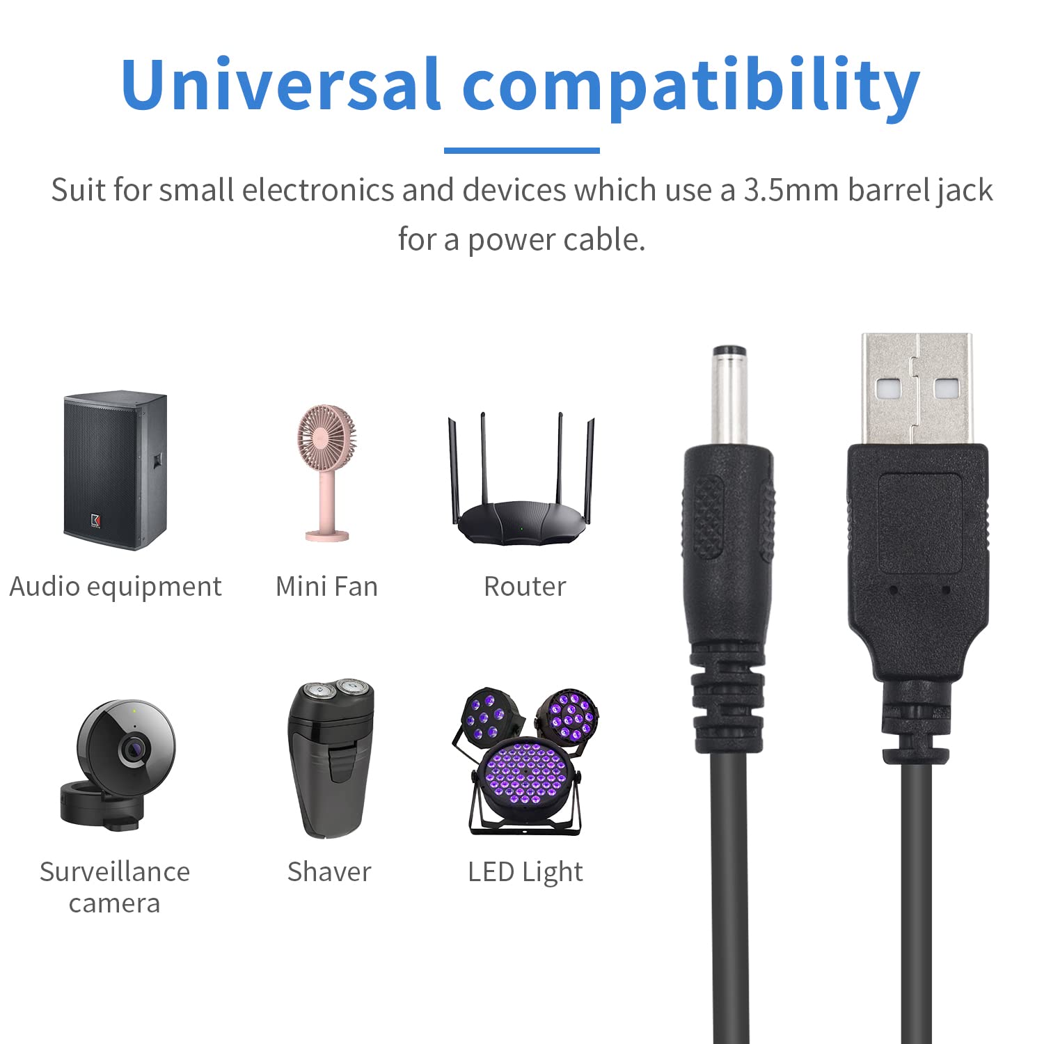 Duttek USB to DC Cable, 3.5x1.35 mm 5V DC Power Charging Cord, Electronics Barrel Jack Plugs USB 2.0 A Male to DC 3.5mm x 1.35mm Male Adapter Converter Cable(10 inch / 25cm)