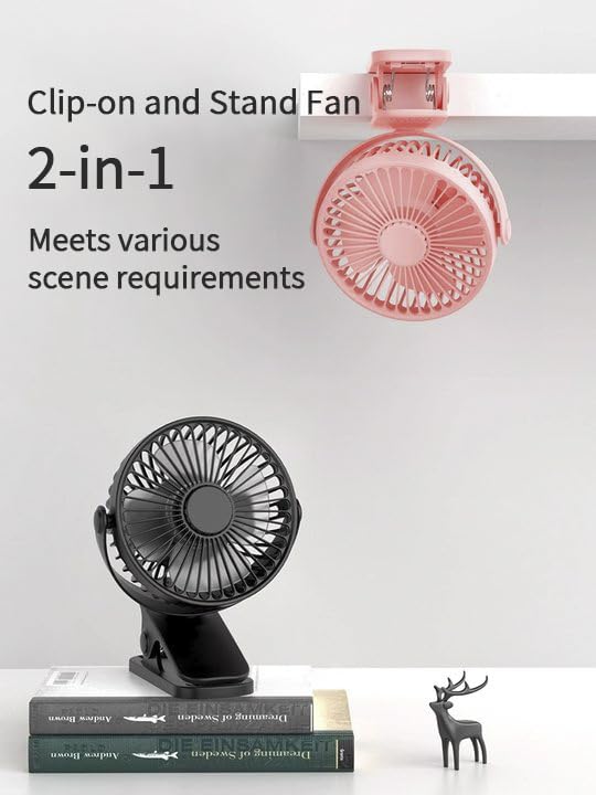 ANYPOWK Mini Clip on Fan, 4 Inches - 2500mAh Rechargeable Battery Operated Stroller Fan, Personal Fan for Bed, Baby Stroller, Outdoors, Car Seat, Gym - Black