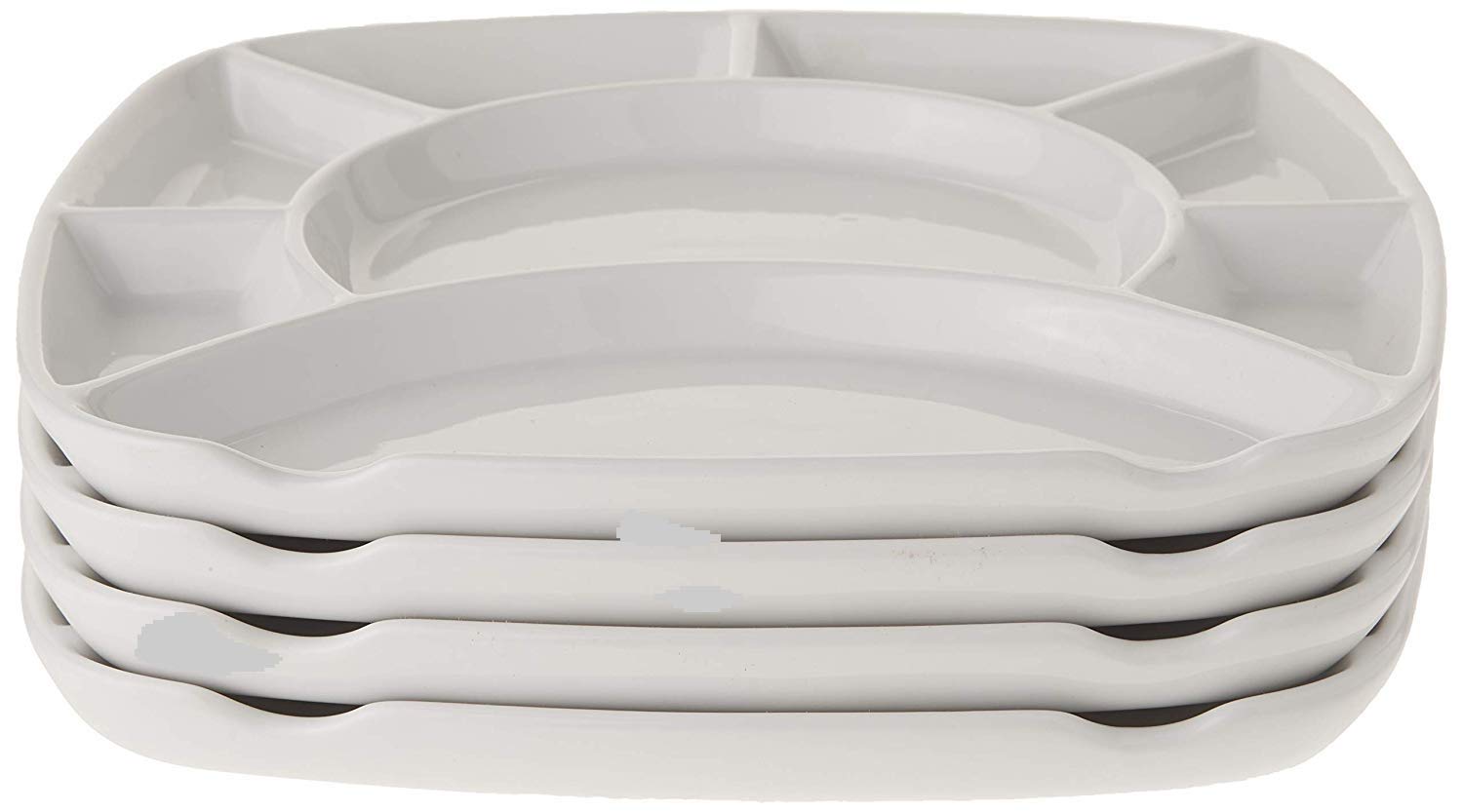 MyCuisina Divided Fondue Plates, White Stoneware Set of 4, 8 Sections – Gift Boxed