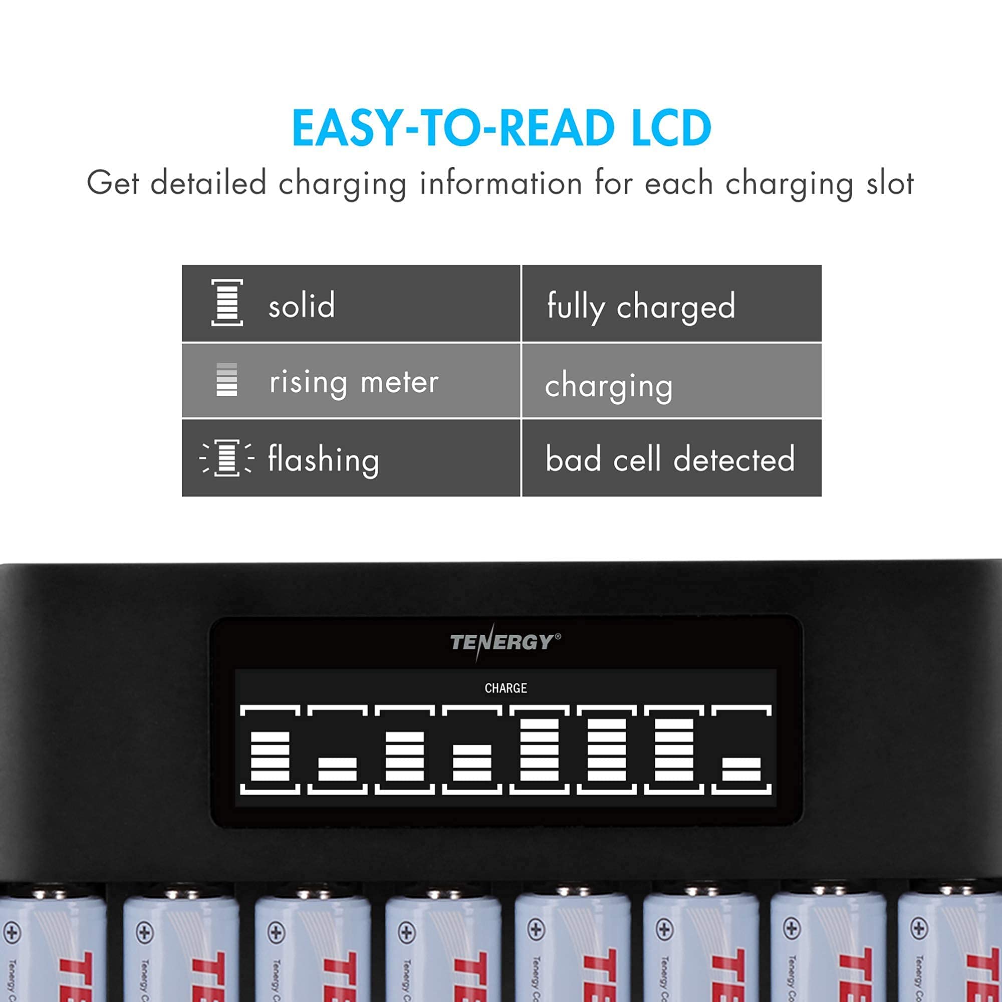 Tenergy 16 Pack AA and AAA Rechargeable Batteries and Compatible Charger, Precharged 8xAA and 8xAAA Batteries Ideal for Everyday Household Electronics…