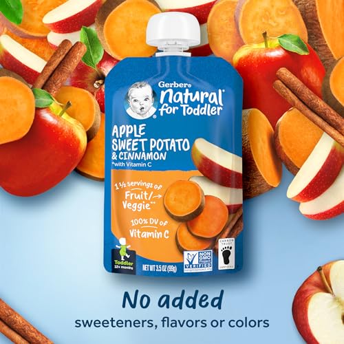 Gerber Baby Food Pouches, Toddler 12+ Months, Apple Sweet Potato, 3.5 Ounce (Pack of 12)