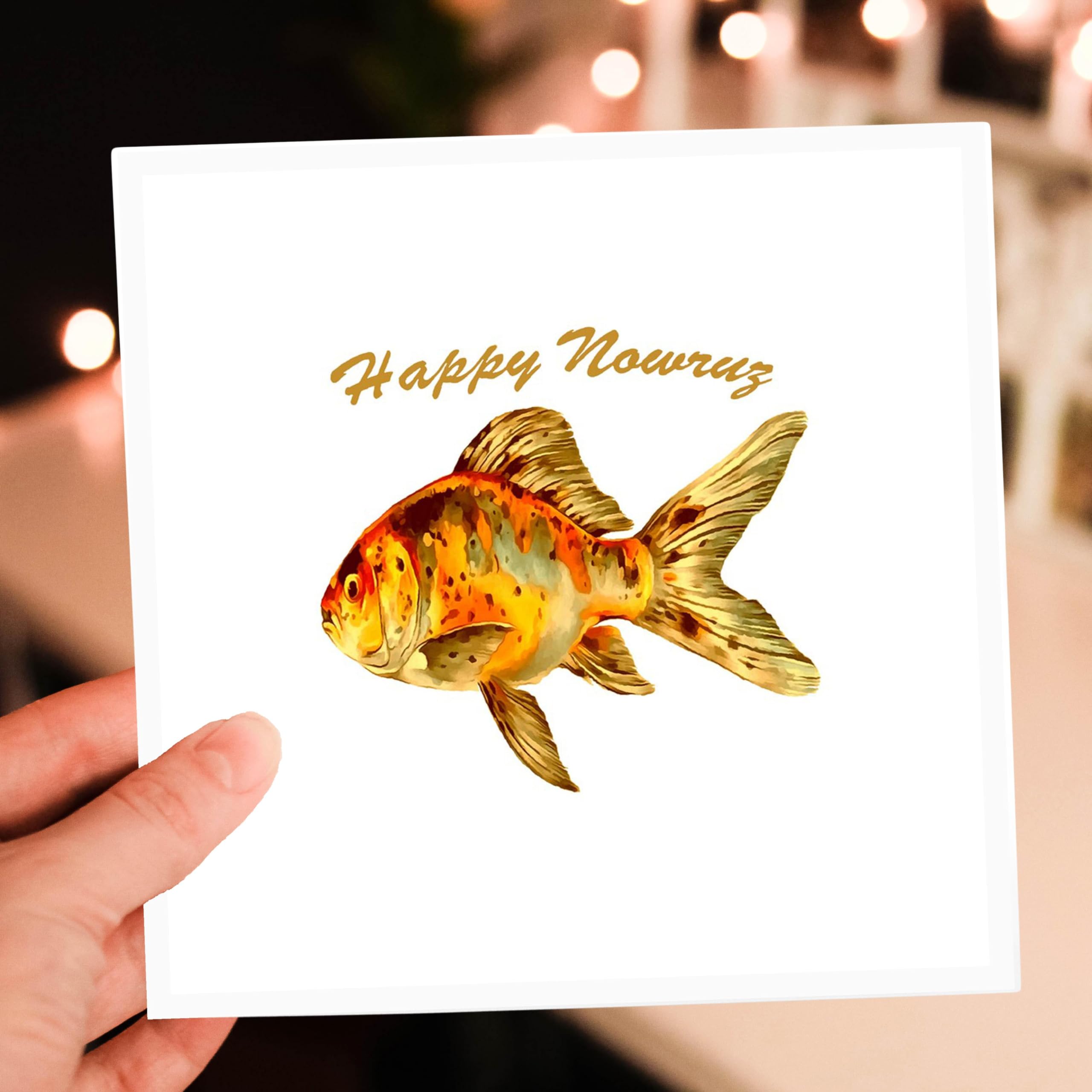 3dRose Greeting Card - Elegant Happy Nowruz Goldfish Persian New Year - Acrylic Art - Happy Nowruz