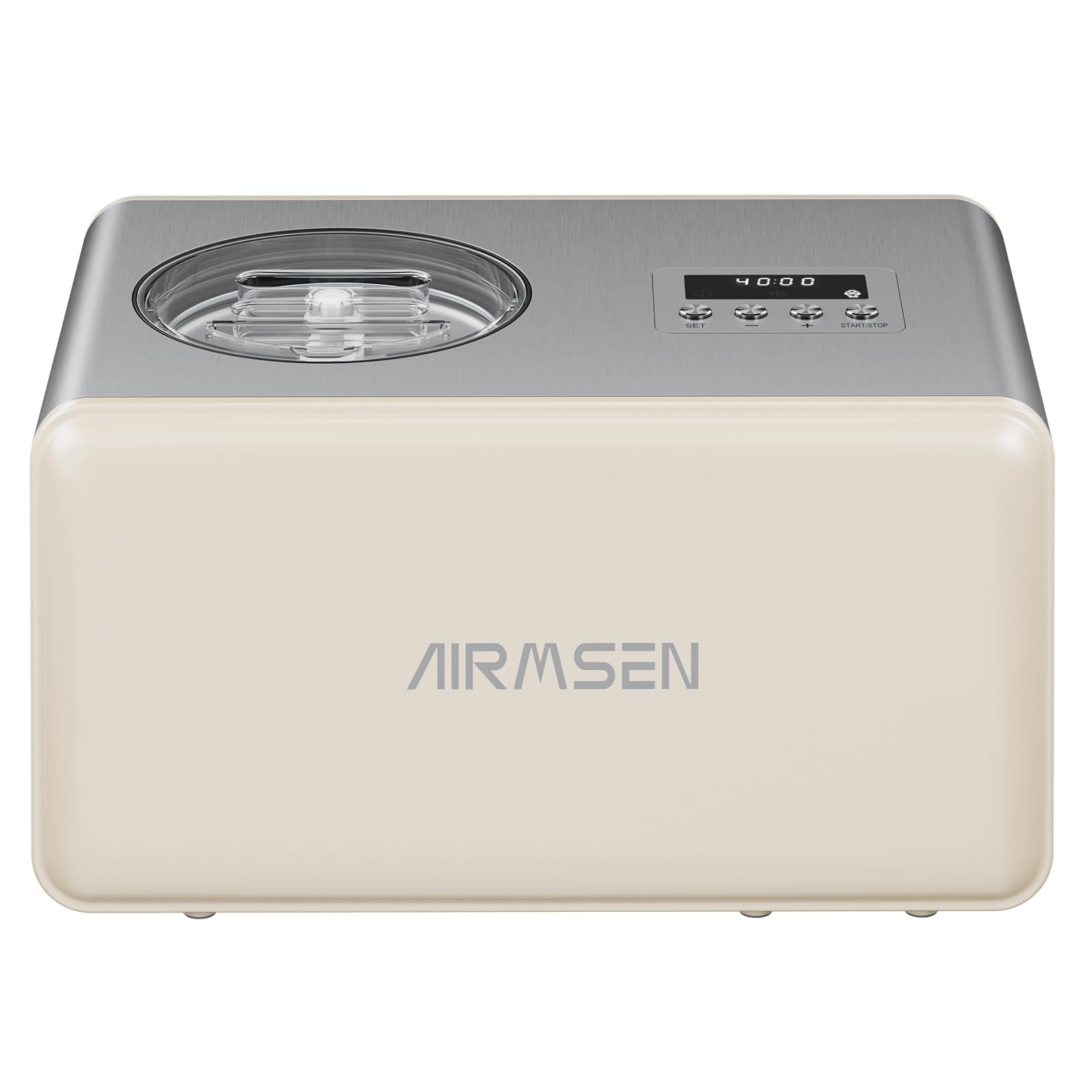 AIRMSEN 2.1-Quart Ice Cream Maker Machine with Built-in Compressor, No Pre-Freezing Required, Fully Automatic Frozen Treats Maker with LED Display & Timer, 72-Minute Cooling Function, Stainless Steel